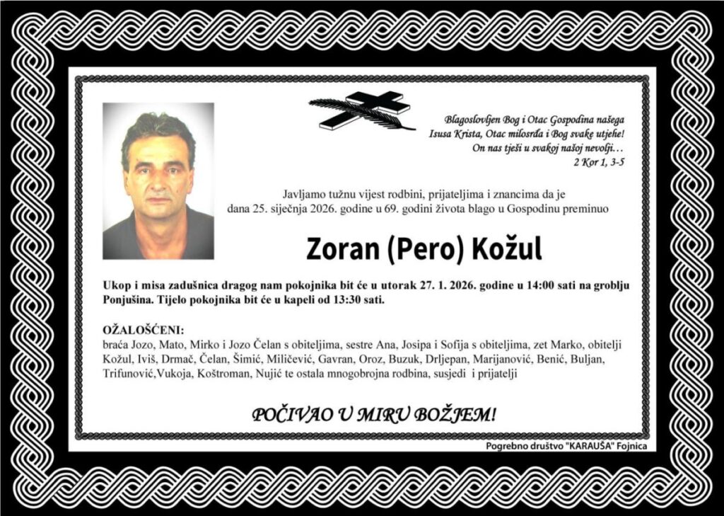 Preminuo je KOŽUL (Pero) ZORAN iz Fojnice