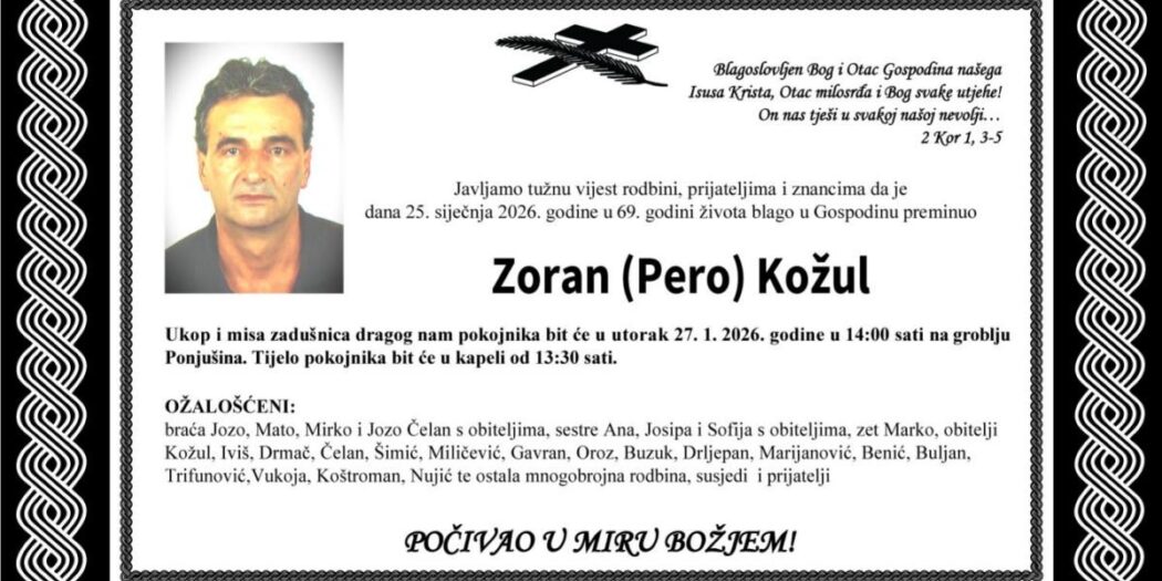 Preminuo je KOŽUL (Pero) ZORAN iz Fojnice
